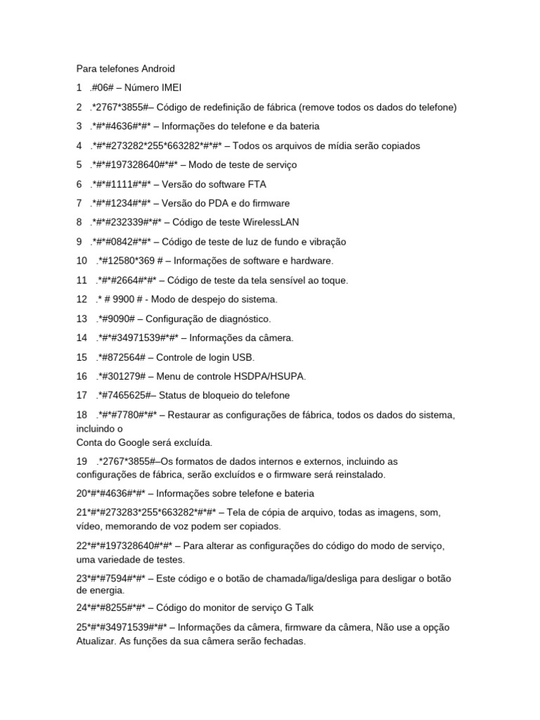 Códigos de Teste para Android e iPhone | PDF | iPhone | Bluetooth