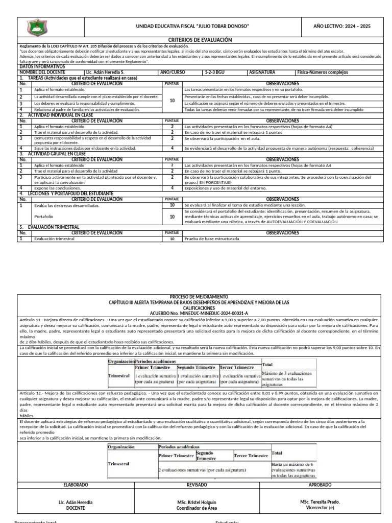 CRITERIOS DE EVALUACION 2024-2025 | PDF | Aprendizaje