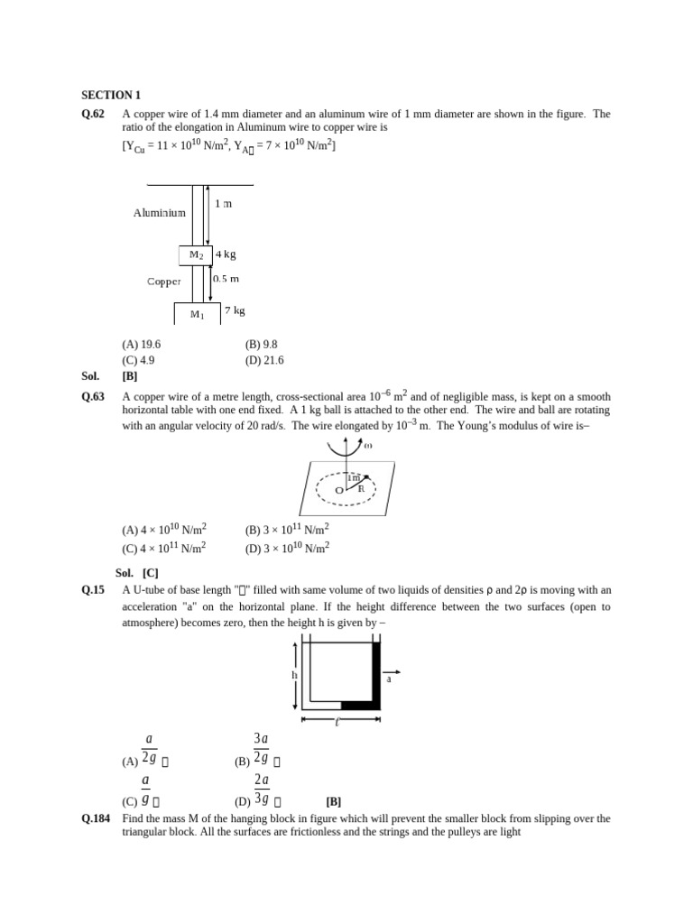 JEE Advance CLASS 11 | PDF | Force | Continuum Mechanics
