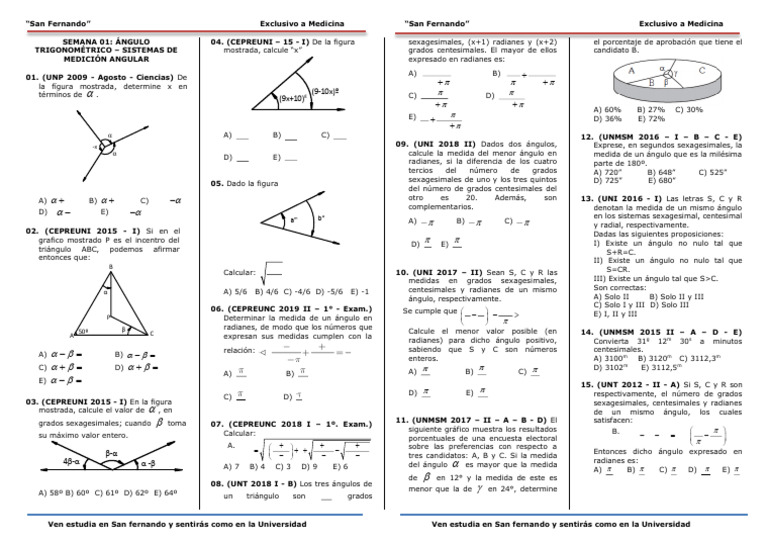 Ejercicios de Ángulos y Medición Angular | PDF | Matemáticas ...