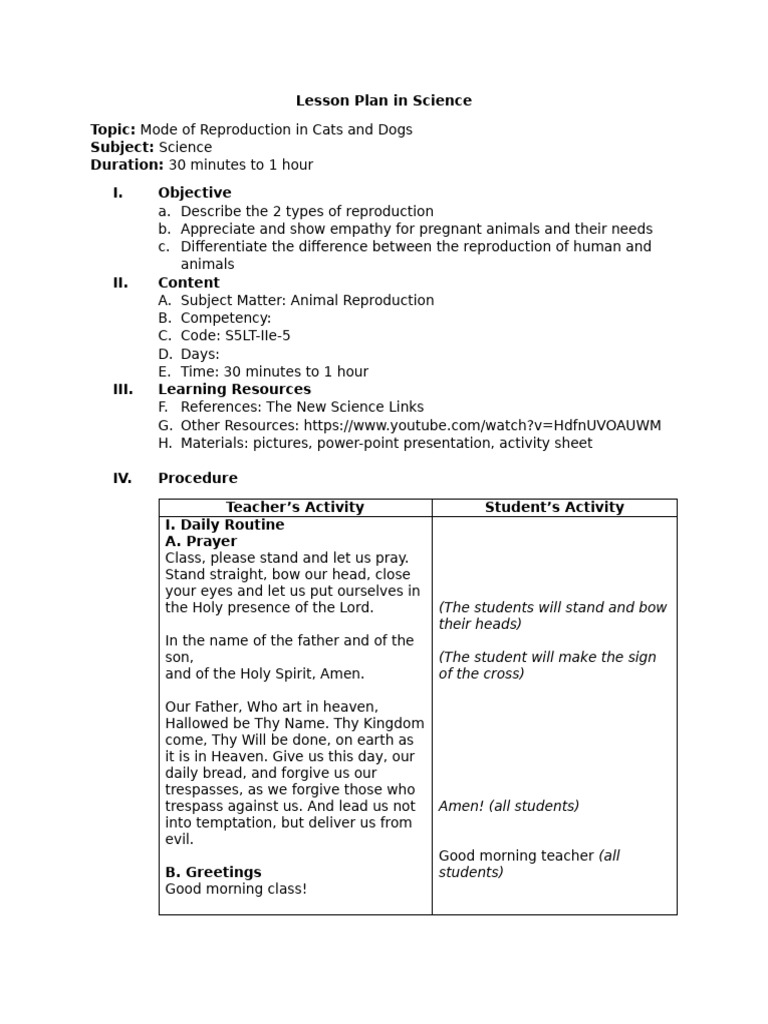 Lesson Plan in Science | PDF | Lord's Prayer