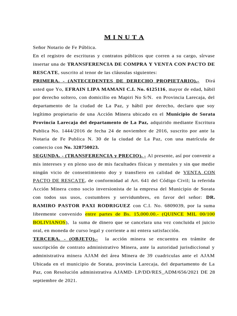 Minuta de Efrain 1 | PDF
