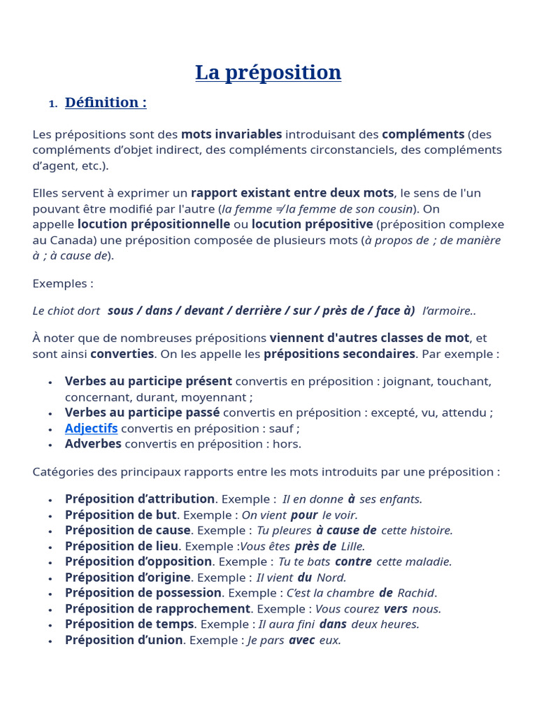 Comprendre les prépositions en français | PDF | Adposition | Typologie ...