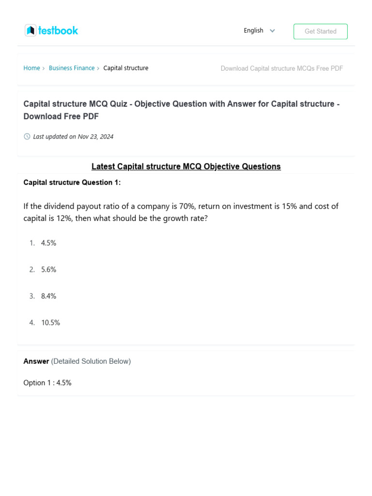 Capital structure MCQ [Free PDF] - Objective Question Answer for Capital structure Quiz ...