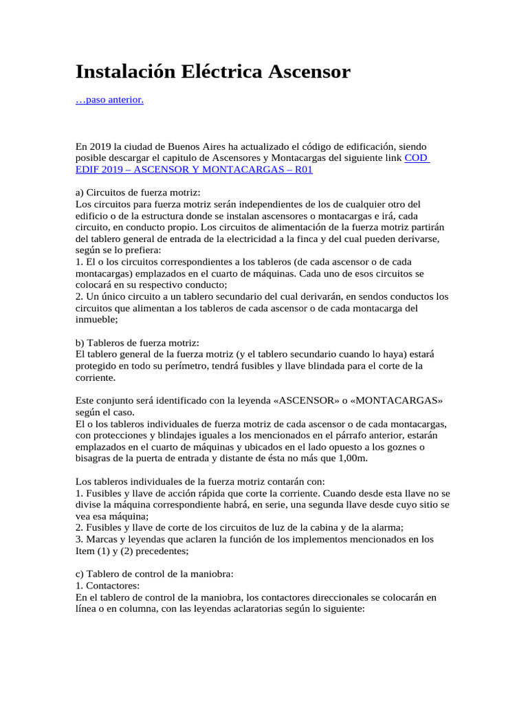 Instalacion Electrica Ascensor | PDF | Ascensor | Conductor electrico