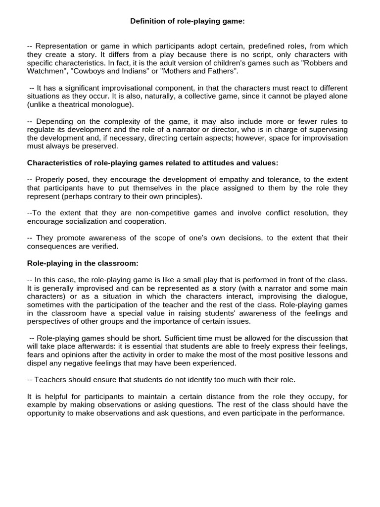 Definition of Role-Playing Game | PDF | Psychological Concepts | Psychology