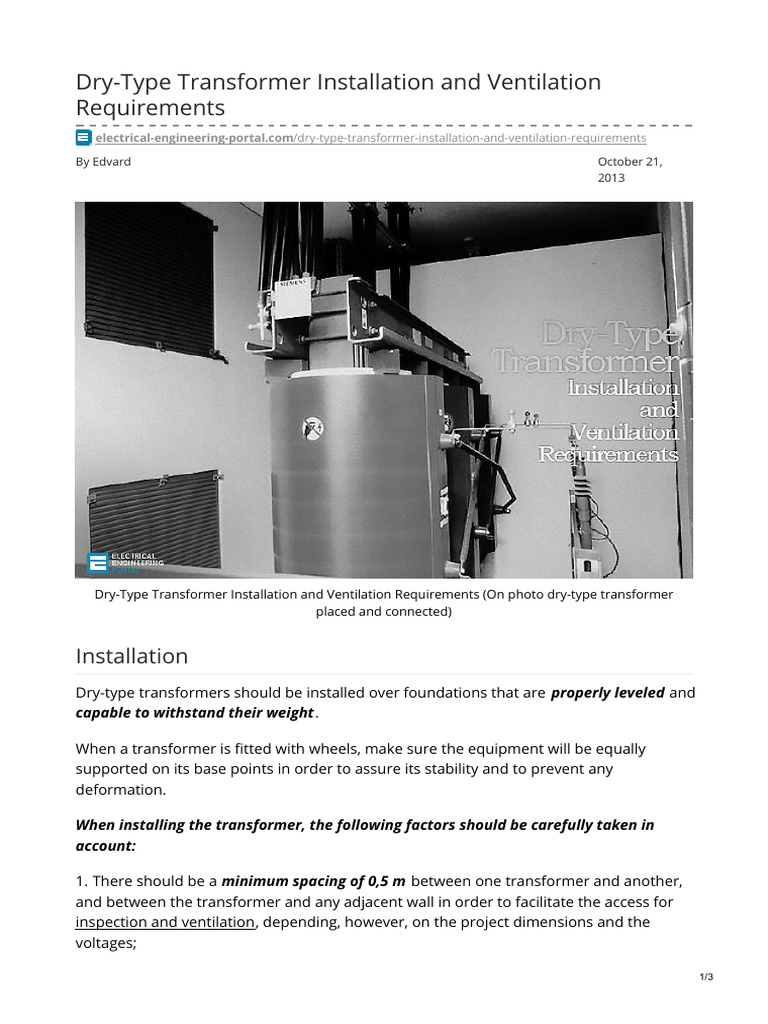 Dry-Type Transformer Installation and Ventilation Requirements | PDF ...