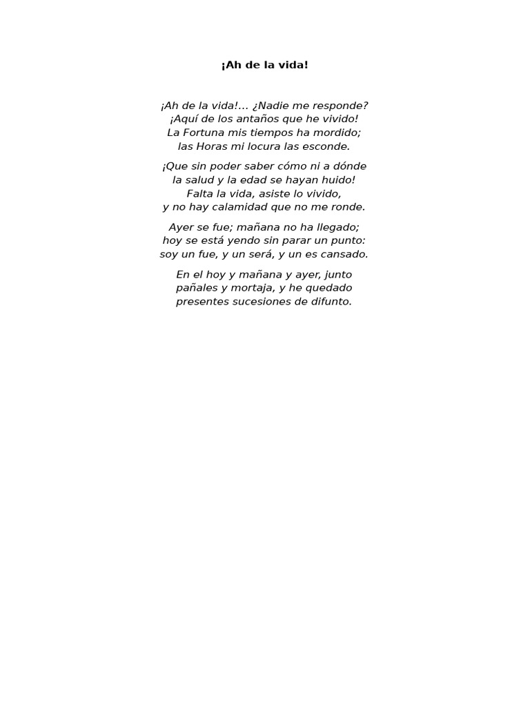 Francisco de Quevedo Ah de La Vida | PDF