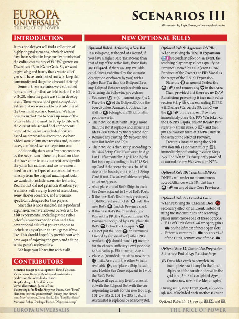 Scenarios III Europa Universalis The Price of Power | PDF