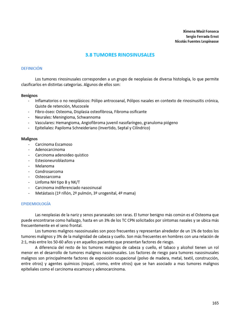 Tumores Rinosinusales | PDF | Cáncer | Neoplasias