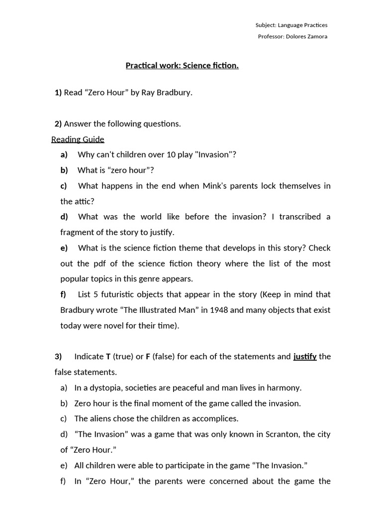 Practical Work Science Fiction | PDF