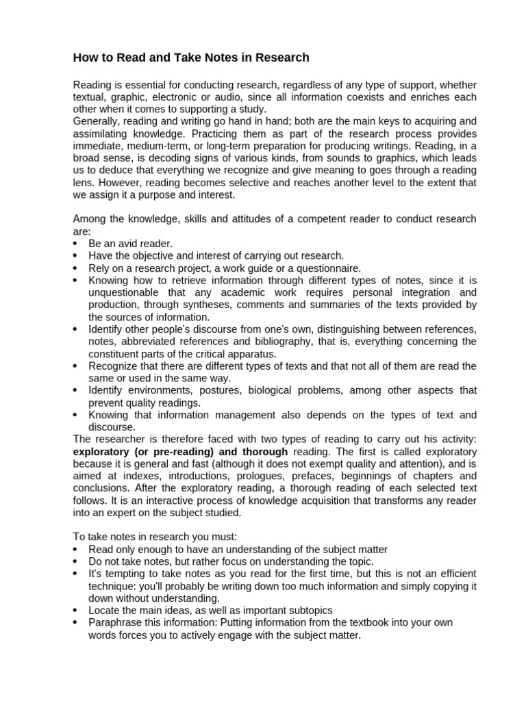 How To Read and Take Notes in Research Otto No. 1 | PDF | Information ...