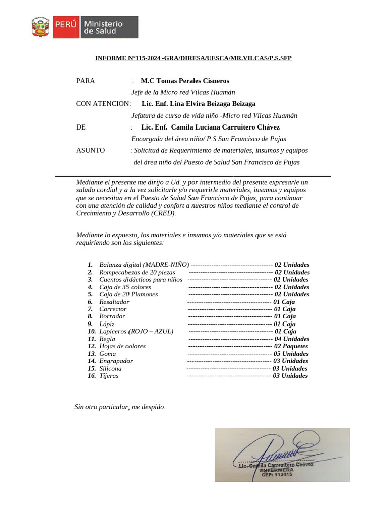 Solicitud de Requerimiento de Insumos 2024 | PDF