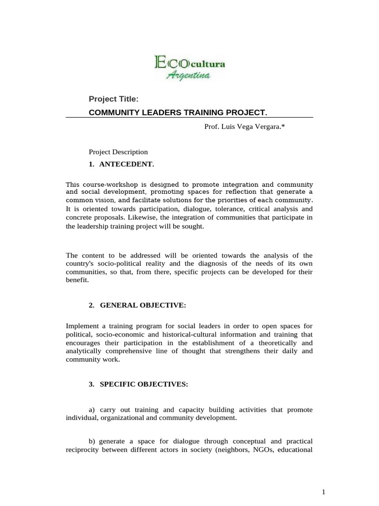 Community Leaders Training Project | PDF | Leadership | Community