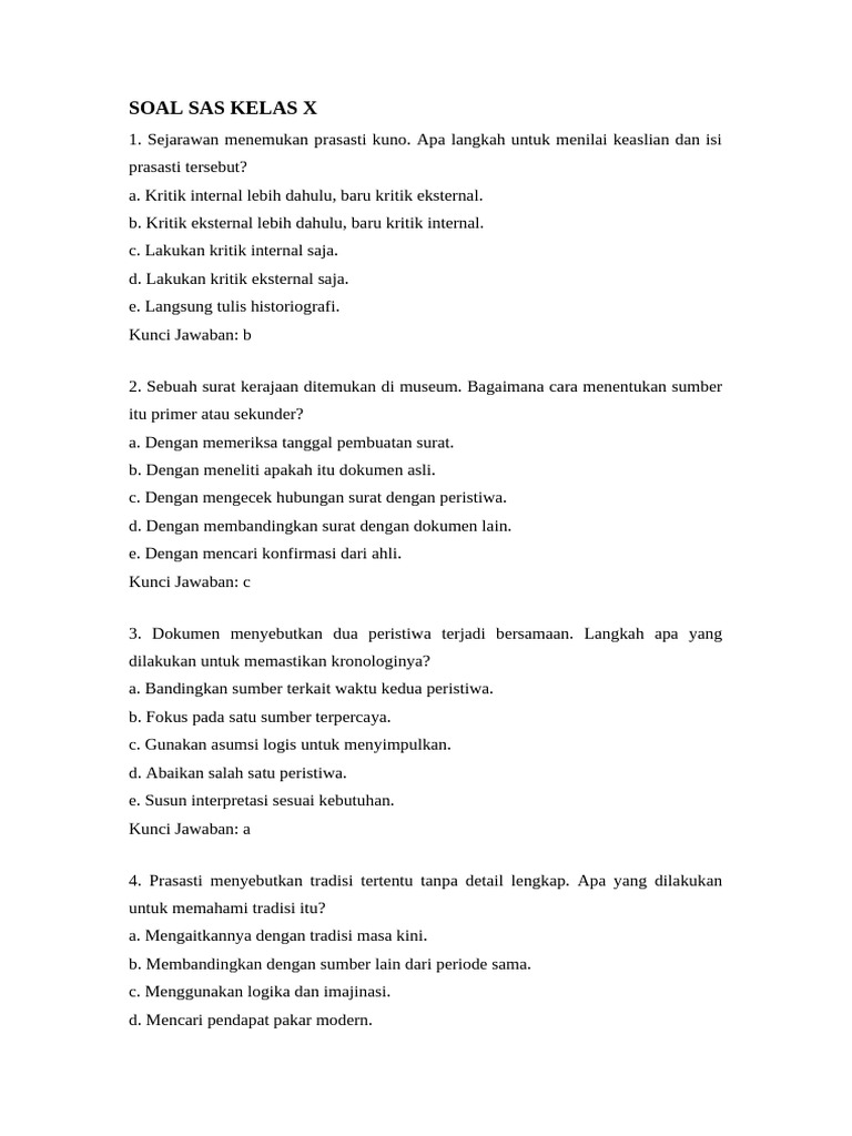 Soal Sas Sejarah X | PDF
