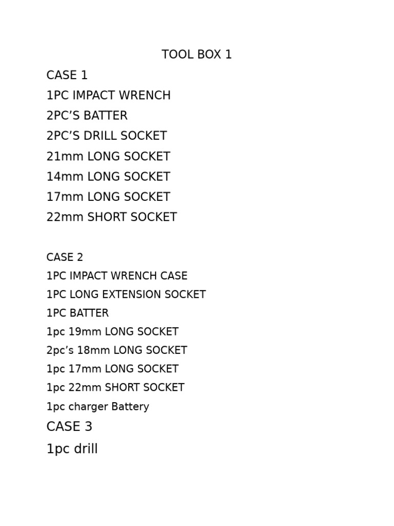 Comprehensive Tool Box Inventory List | PDF