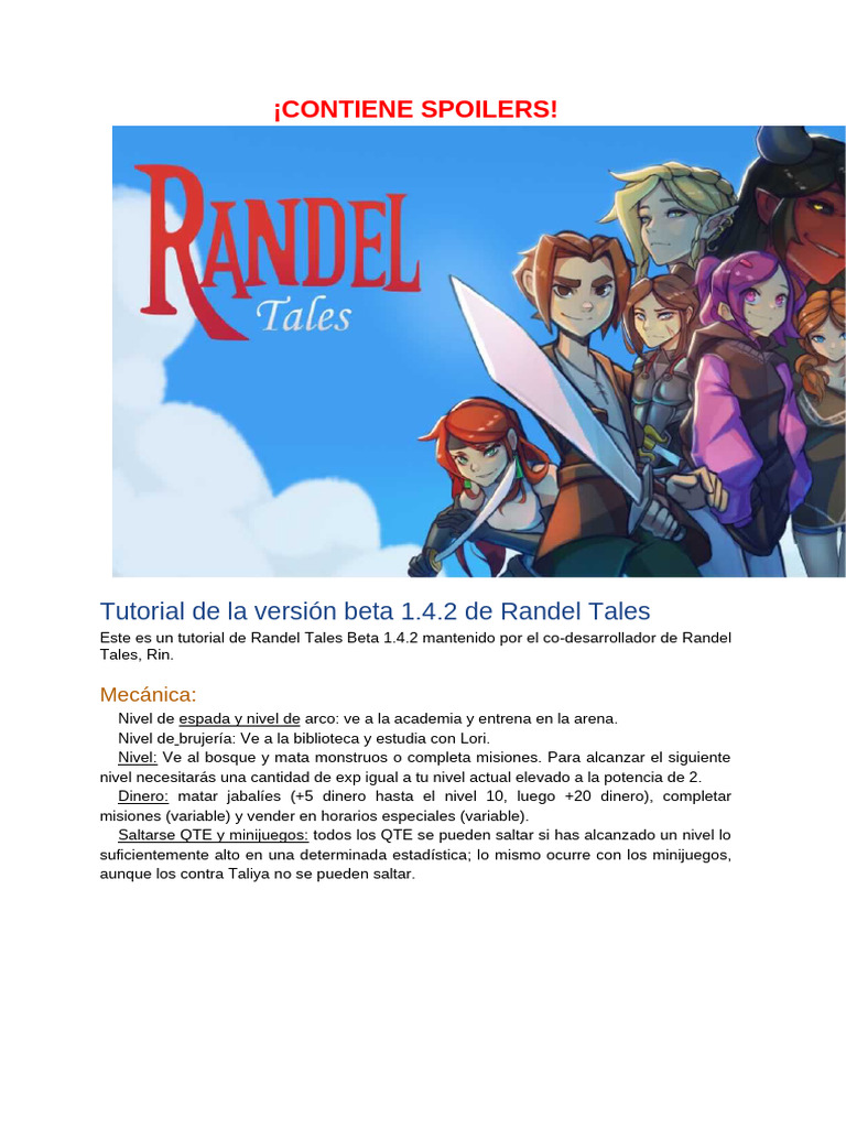 Guía de Randel Tales Beta 1.4.2 | PDF