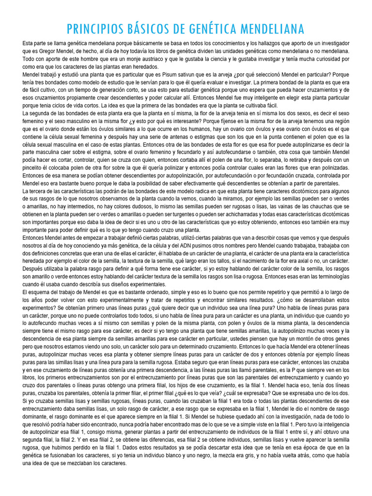 Teoría Principios Básicos de Genética Mendeliana | PDF | Dominancia ...