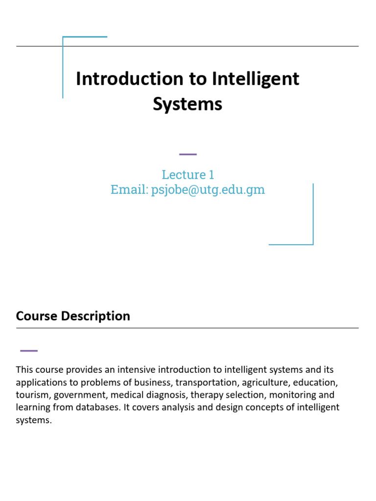 Intelligent Systems - Lecture 1 | PDF | Artificial Intelligence | Intelligence (AI) & Semantics