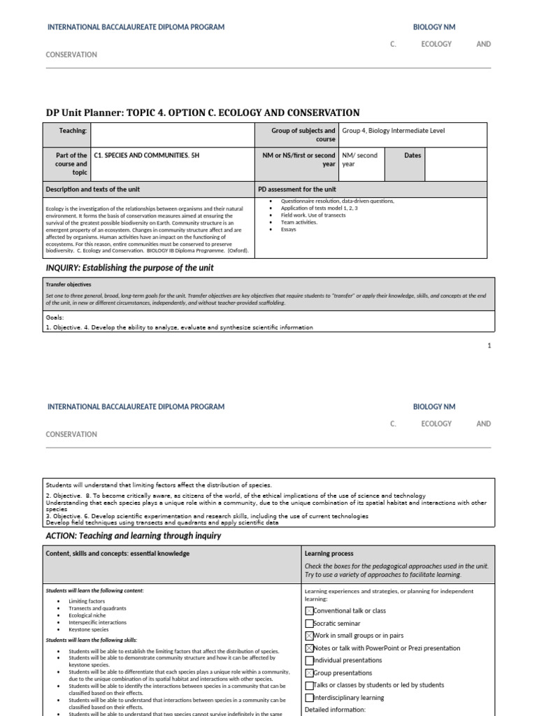 Theme 4.1. Ecology. Option C. Ecology and Conservation International ...