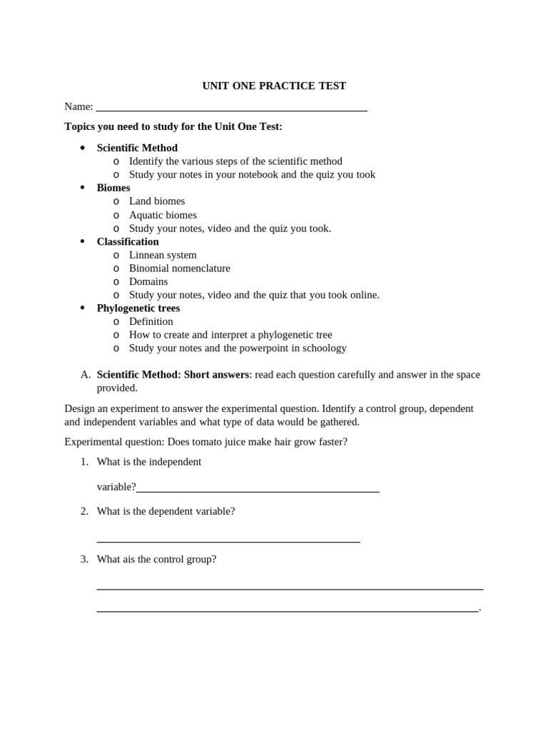 Unit One Practice Test | PDF | Experiment | Scientific Method