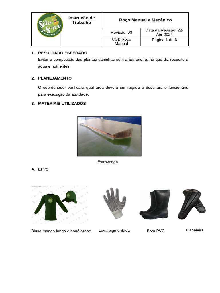 Instruções para Roço de Bananeiras | PDF