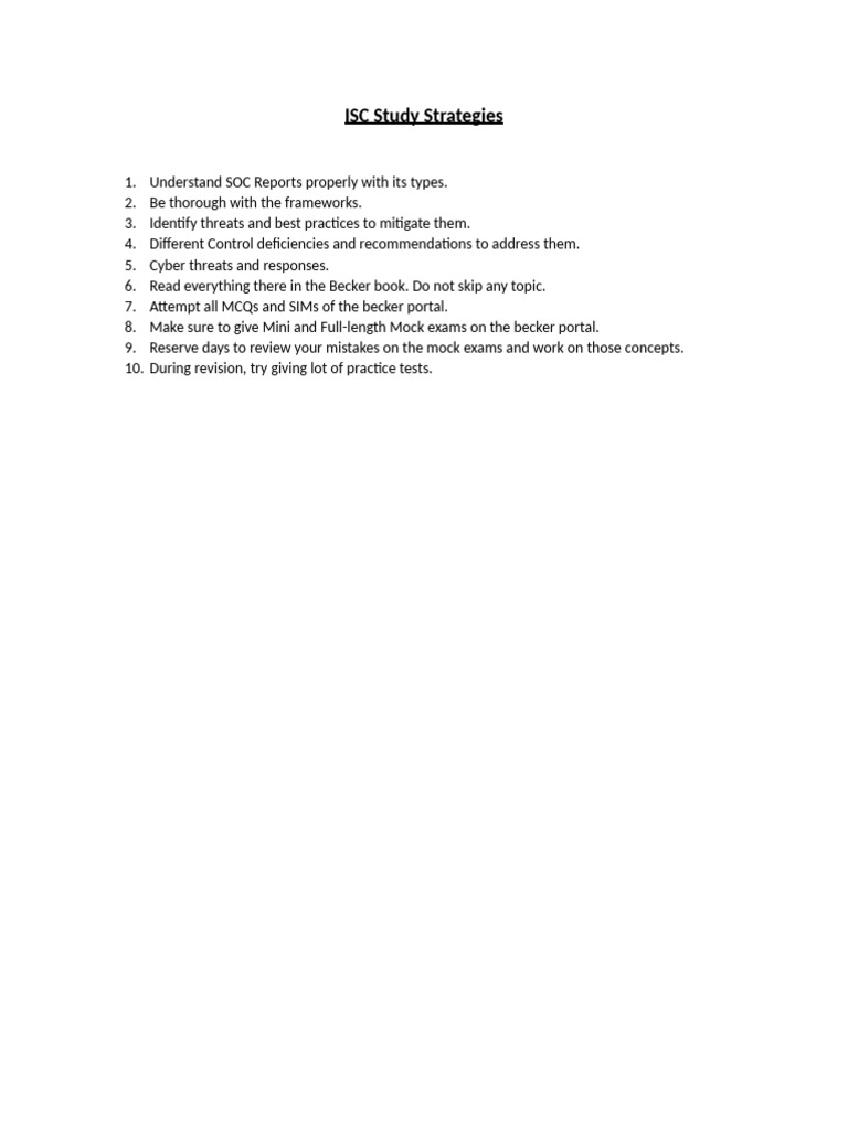 ISC Study Strategies for SOC Reports | PDF