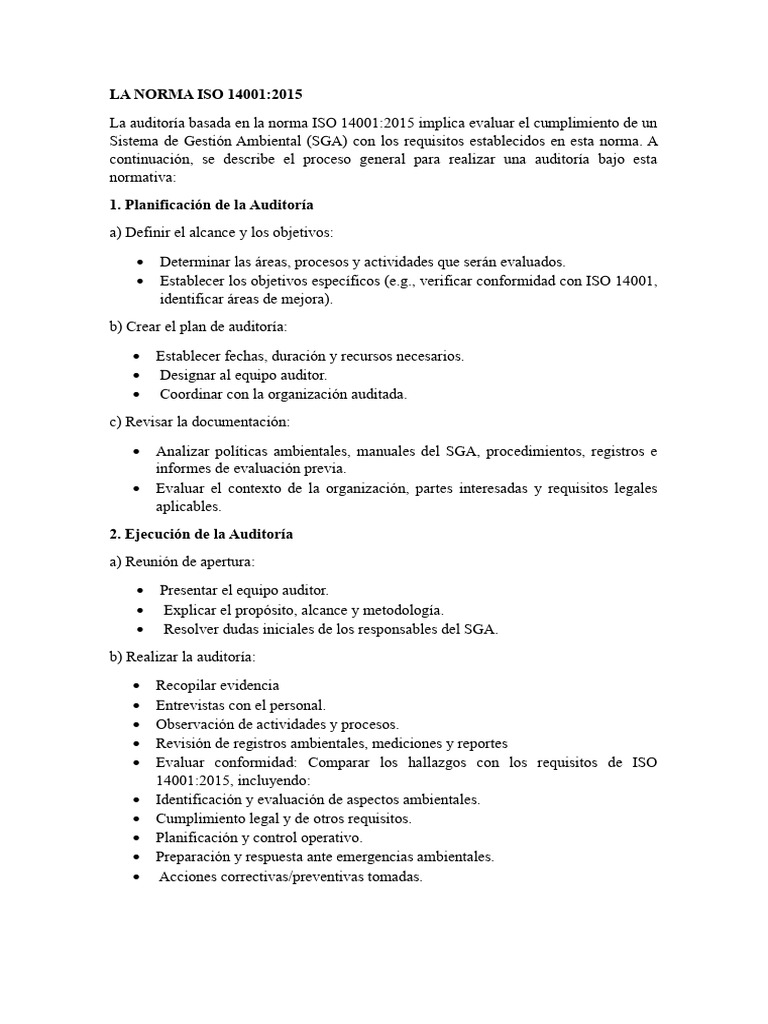 Guía de Auditoría ISO 14001:2015 | PDF | Auditoría | Planificación