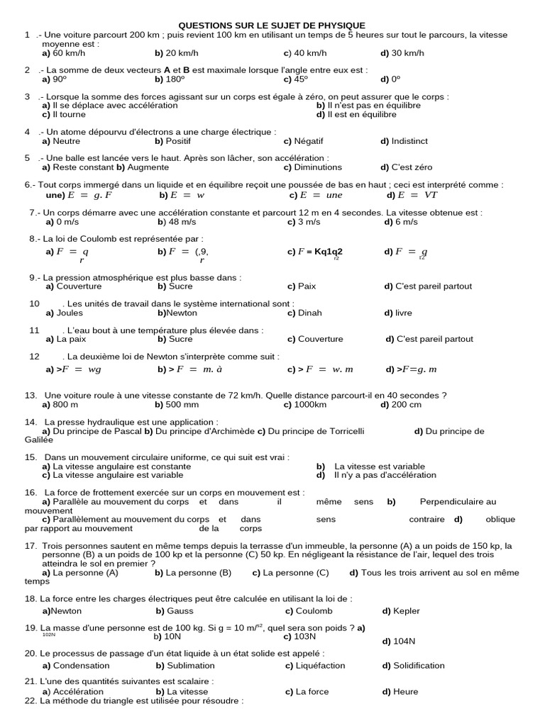 Questions de physique et leurs réponses | PDF | Obliger | Vitesse