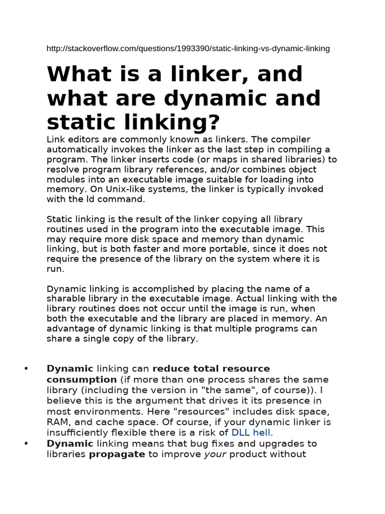 Static vs Dynamic Linking Explained | PDF