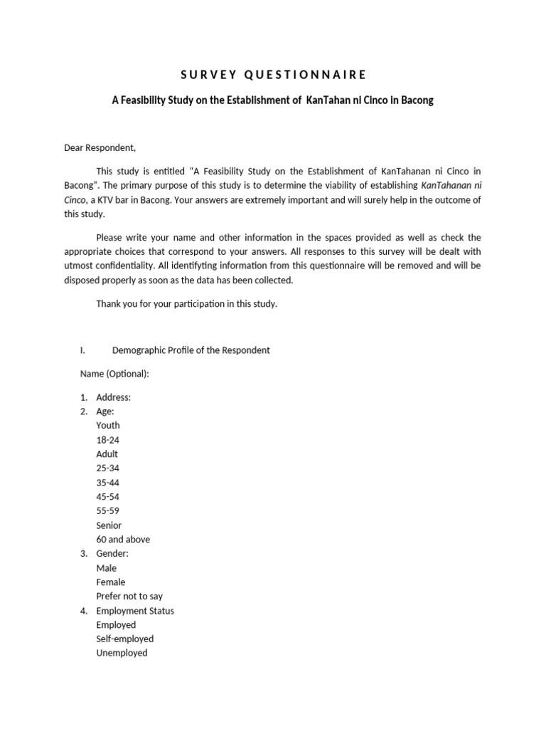 Feasib Survey-Questionnaire | PDF