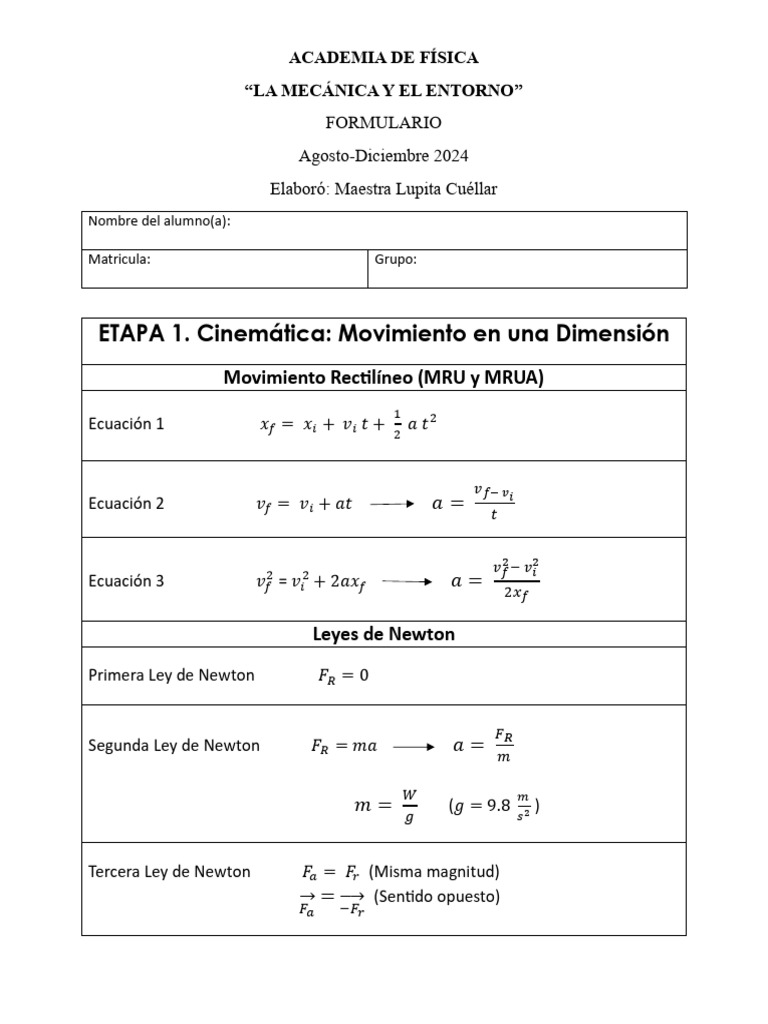 FORMULARIO GLOBAL-LME-2024 | PDF | Fricción | Las leyes del movimiento de Newton