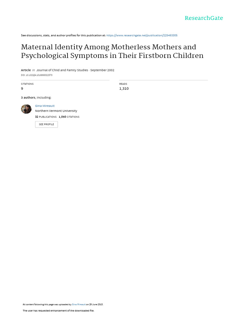 Maternal Identity in Motherless Mothers | PDF | Attachment Theory | Grief