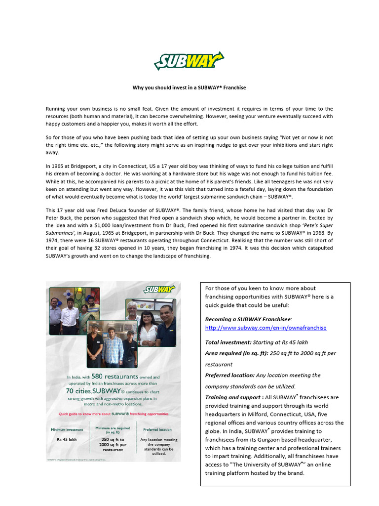 Subway 5Zd2 Training Material | PDF | Franchising | Economies