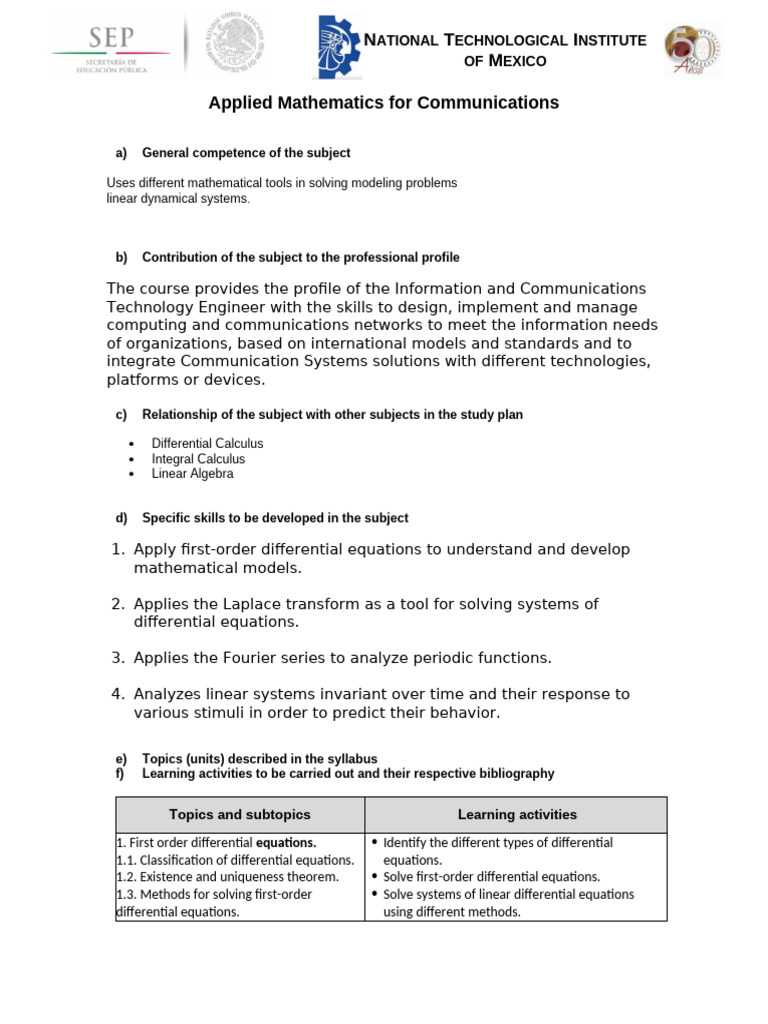 Applied Mathematics To Communications Notes 2021 | PDF | Laplace ...