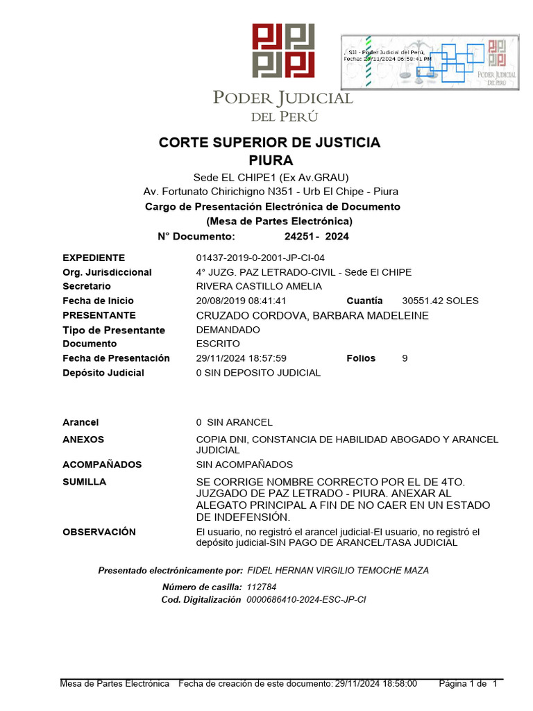 Presentación Electrónica de Documento Judicial | PDF
