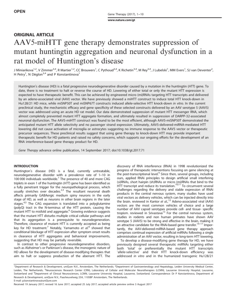 2017 HD Rat Model Miniarikova Et Al | PDF | Single Nucleotide ...