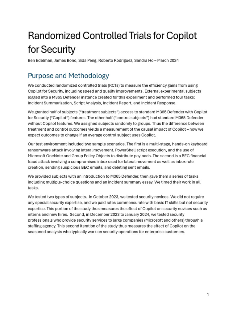 Randomized Controlled Trials For Microsoft Copilot For Security | PDF | Randomized Controlled ...