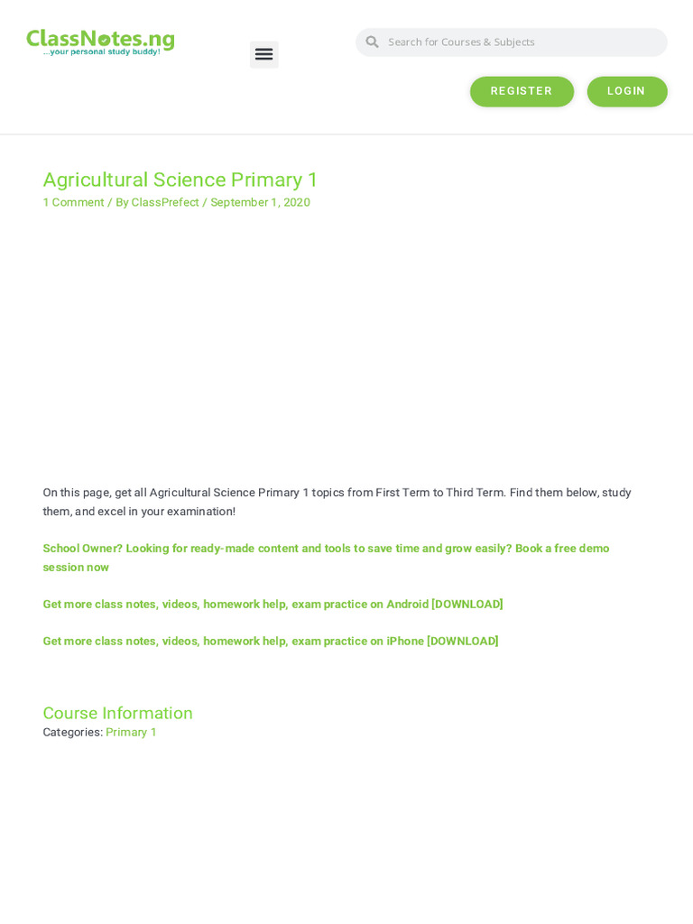 AgriculturalSciencePrimary1 ClassNotes - NG 1737413241125 | PDF | Food ...