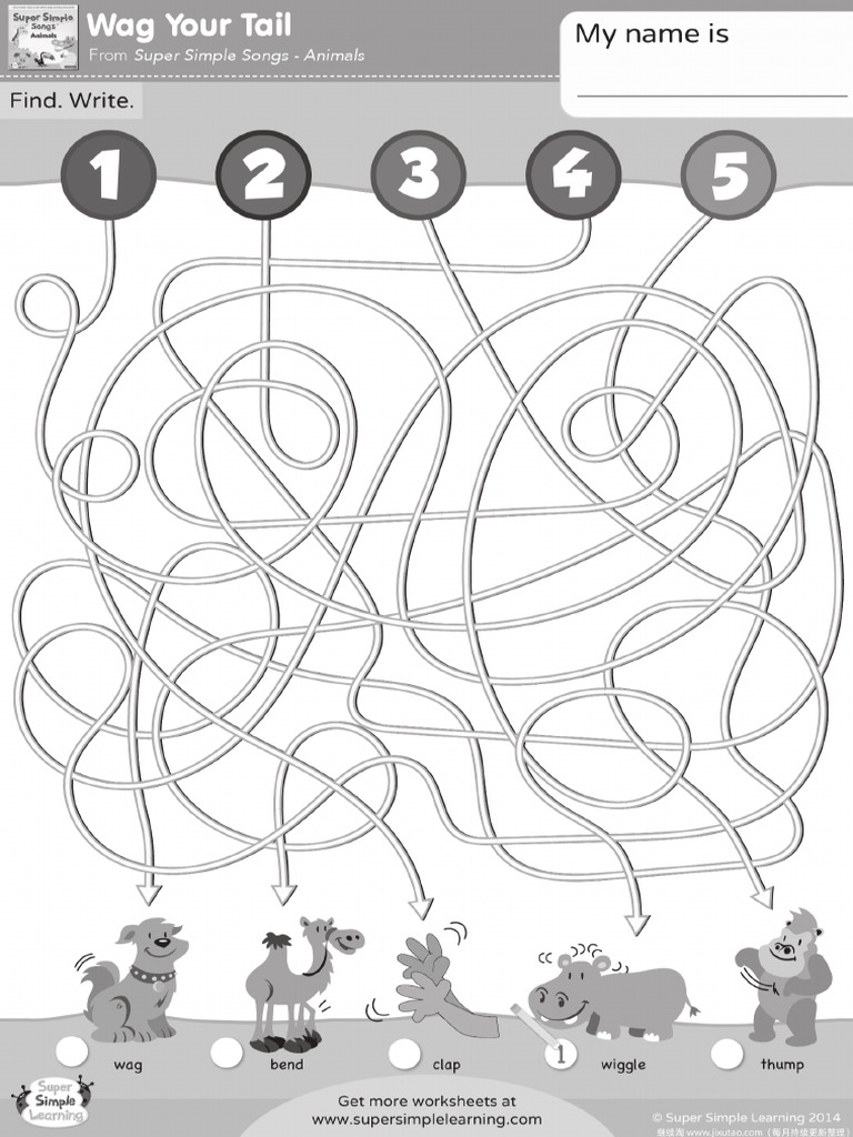 Wag Your Tail Worksheet Follow The Lines BW | PDF