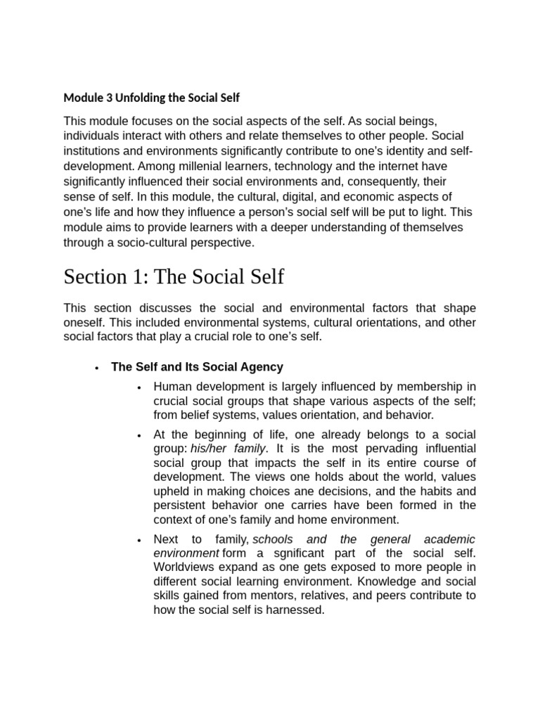 Module 3 Unfolding the Social Self | PDF | Learning | Self