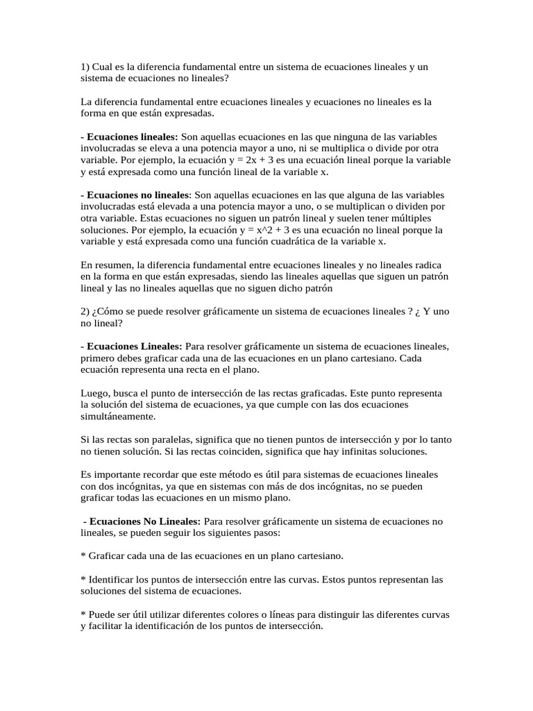 Diferencias entre ecuaciones lineales y no lineales | PDF | Ecuaciones ...