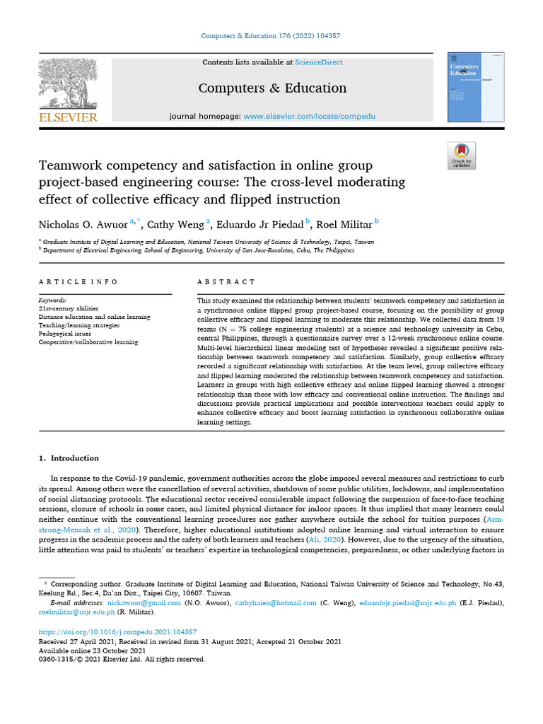 TP 2024A Teamwork Competency and Satisfaction in Online Group | PDF ...
