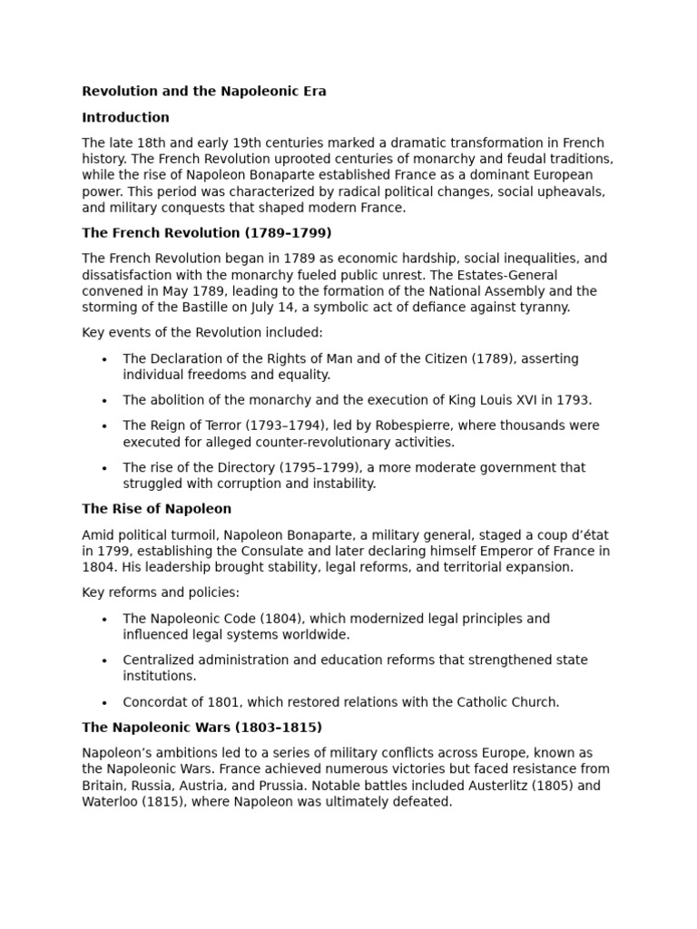 Revolution and the Napoleonic Era - France | PDF | First French Empire ...