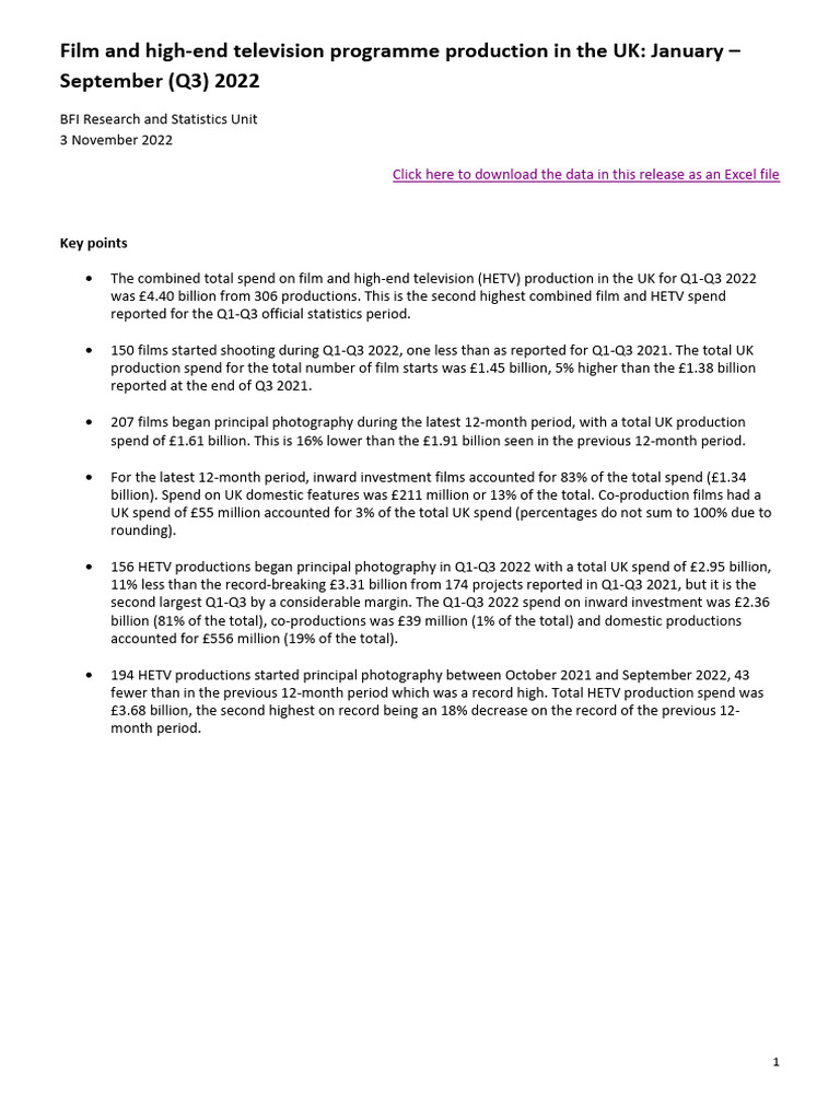 film-high-end-television-programme-production-uk-q3-2022 | PDF | Economies