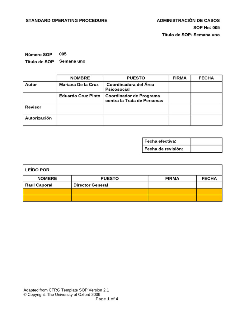 Número SOP 005 - Semana Uno | PDF