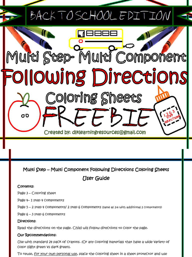 MultiStepFollowingDirectionsColoringSheetsBACKTOSCHOOLfreebie 1 | PDF