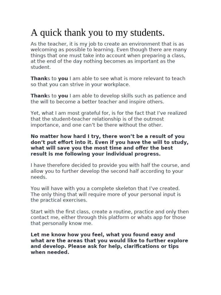 A Quick Thank You To My Students | PDF | Human Communication | Learning