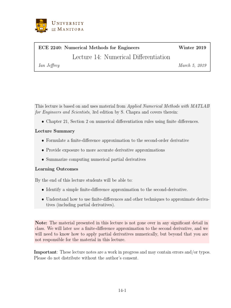 ECE2240 Winter2019 Lecture14 | PDF | Finite Difference | Derivative