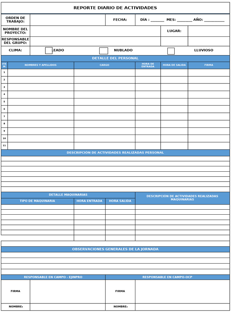 Reporte Diario de Actividades | PDF